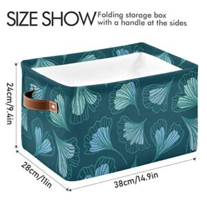 susiyo Large Foldable Storage Bin Leafs Ginkgo Biloba Fabric Storage Baskets Collapsible Decorative Baskets Organizing Basket Bin with PU Handles for Shelves Home Closet Bedroom Living Room-2Pack