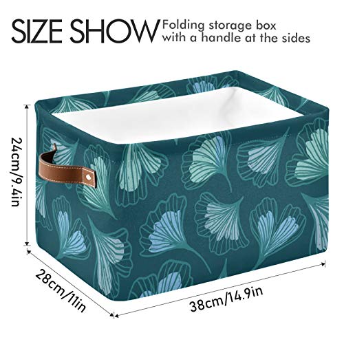 susiyo Large Foldable Storage Bin Leafs Ginkgo Biloba Fabric Storage Baskets Collapsible Decorative Baskets Organizing Basket Bin with PU Handles for Shelves Home Closet Bedroom Living Room-2Pack