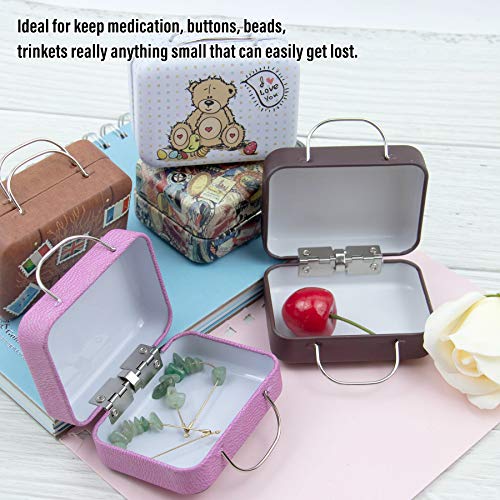 Framendino, 5 Pack Mini Suitcase Boxes Small Cartoon Tin Rectangular Handbag Tin Jewelry Coin Container for Party Wedding Decorations