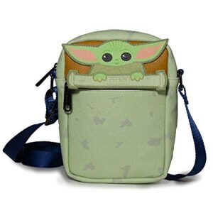 star wars bag, cross body, the mandalorian, the child, baby yoda peeking, vegan leather 8.0″ x 6.5″