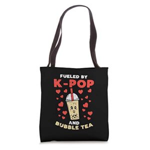 fueled by k-pop bubble tea cute korean women girls teen gift tote bag