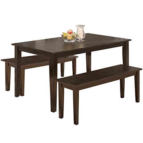 Modern 45 Inch Dining Table Set Solid Wood Kitchen Table with Two Benchs Dining Room Table Set for Small Spaces Table Home Furniture Rectangular