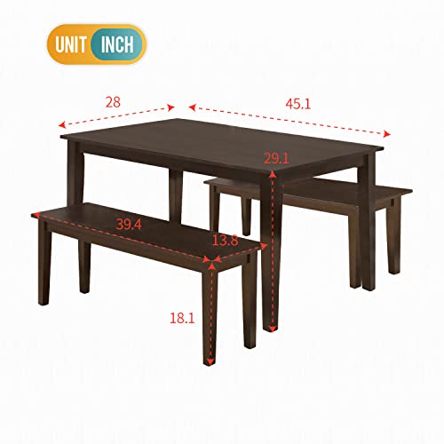 Modern 45 Inch Dining Table Set Solid Wood Kitchen Table with Two Benchs Dining Room Table Set for Small Spaces Table Home Furniture Rectangular