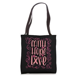 cute wear pink faith hope love breast cancer survivor tote bag