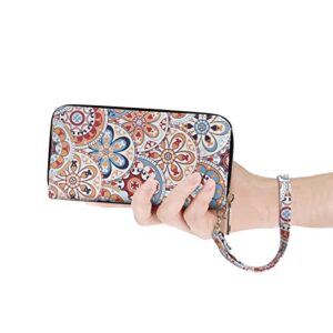 HAWEE Cellphone Wallet for Women Dual Zipper Long Purse with Removable Wristlet, Plum Blossom