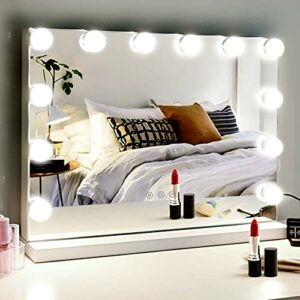 m mivonda lighted makeup vanity hollywood mirror with 3 color lights dimmable led bulbs with 10x magnification, 2in1 tabletop and wall-mounted mirror with plug-in and usb charger port