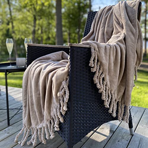 ODDS & ENDS HOME Warm Fuzzy & Supercozy Throw Blanket for Sofa - Taupe Blankets & Throws for Couch and Bed. Full Size Blanket Throw Extra Large Lap Warmer