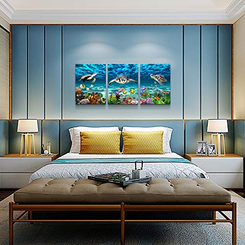 Canvas Wall Art for Living Room family Wall decor for Bedroom Bathroom Wall Decoration blue Ocean Sea Turtle Canvas Art Modern shark Pictures Artwork Paintings office Ready to Hang 12" x 16" 3 Pieces