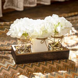 Mkono Mason Jar Table Centerpiece for Dining Room Farmhouse Lighted Dining Coffee Table Decor Wood Tray with 3 Mason Jars Table Fall Centerpiece Decor for Dining Room Bathroom Kitchen, White