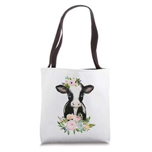 Cow With Flower Crown Tote Bag