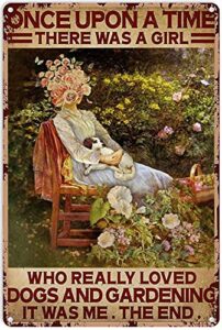 vdueoje garden iron poster,a girl loves dogs and gardening,vintage tin sign for bedroom home hotel bar cafe outdoor wall decoration 8×12 inch