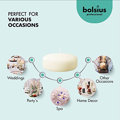 BOLSIUS 3 Inch Ivory Floating Candles - 24 Count Unscented - Premium European Quality - Imbue Breathtaking Ambiance for Romantic Wedding Centerpieces, Decorations, Events, Pool, Holiday, and Parties