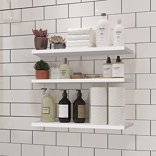 White Floating Shelves Wall Mounted, Decorative Wall Shelf Set of 3 Easy to Install Display Shelves ,Storage Wall Shelves for Bedroom, Living Room, Kitchen, Bathroom, Office and More 19.7''X5.5''