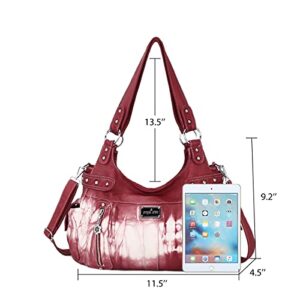 Women Handbags Shoulder Bags Washed Leather Satchel Tote Bag Mutipocket Purse (AK19244-3Z#13-PINK)