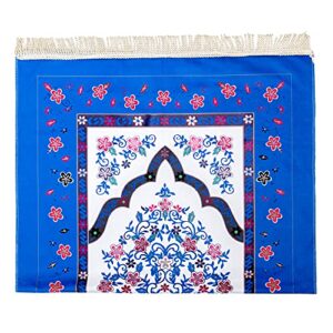 luxury velvet prayer mat islam prayer rug for women men kids mats muslim blue purple islamic rug ramadan gift eid salat janamaz sajjadah with beads and compass, 27.3×43 inch