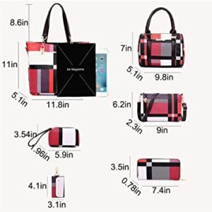 GJGJTER Women Synthetic PU Leather Tote Satchel Crossbody One-shoulder Portable Messenger Bag 6pcs Set Top-Handle Handbags-Black