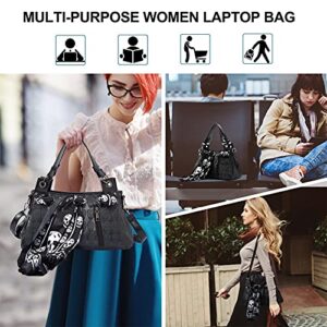 Women Skull Tote Bag Revit Studded Handbag Pu Leather Purse and Wallet 2Pcs Set