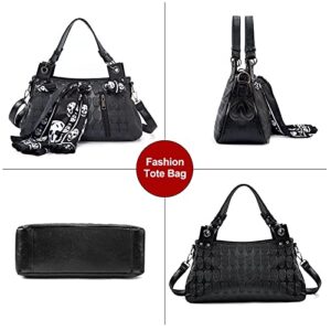 Women Skull Tote Bag Revit Studded Handbag Pu Leather Purse and Wallet 2Pcs Set