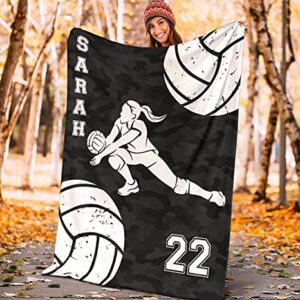 Custom Volleyball Black Camo Libero Volleyball Girl Personalized Name Number Premium Quality Sherpa Fleece Throw Blanket 3D Printed Warm Fluffy Cozy Soft Tv Bed Couch Comfy Microfiber Velvet Plush