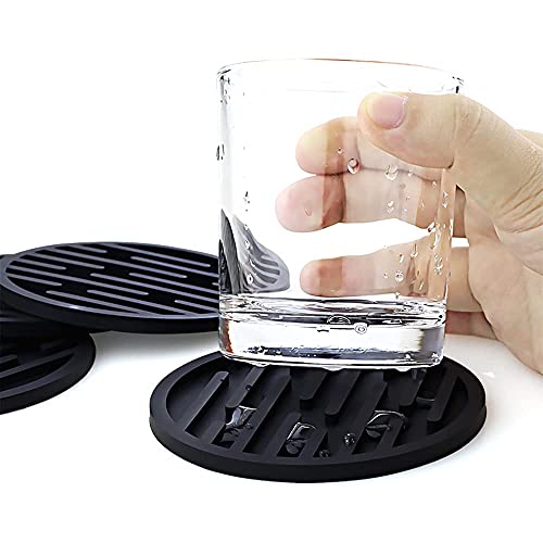 wplhb Drinks Coasters, Coasters for Drinks Absorbent with Holder, Set of 6 Soft Silicone Coasters, Dishwasher Safe Coasters, Coasters for Coffee Table, Bar Non-Slip Coasters