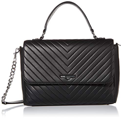 Karl Lagerfeld Paris womens Charlotte Top Handle Satchel Bag, Black/Silver, One Size US