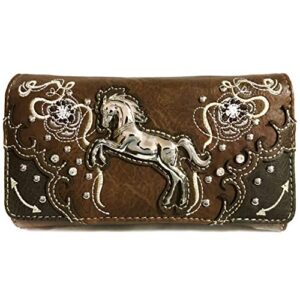 zelris floral poppy horse western women crossbody wrist trifold wallet (chocolate)