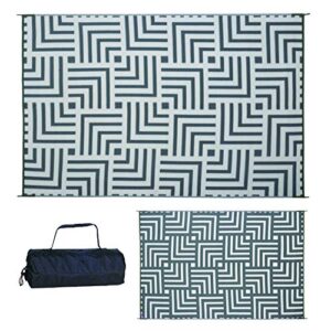 Stylish Camping 276094 6-feet by 9-feet Reversible Mat, Plastic Straw Rug, Large Floor Mat for Outdoors, RV, Patio, Backyard, Picnic, Beach, Camping - Geometric Mat (Olive Green/Beige)