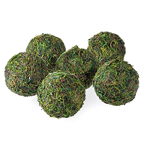 Ka Home Decorative Green Moss Balls Set of 6 - Natural Orbs for Centerpiece, Tray, Bowl or Table Decorations - Artificial Moss Decor Spheres - 3.5 inch Each