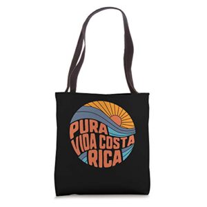 pura vida costa rica vintage sunset surfing summer vacation tote bag