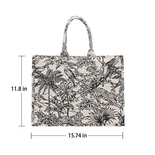 Fashion luxury tote bag cotton linen one shoulder handbag large capacity jacquard embroidery retro exquisite graffiti(L)