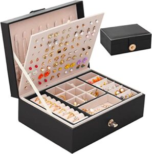 qbestry stud earring organizer for women mens black jewelry box for earrings necklace jewelry organizer,girls earring box for womens necklace holder rings organizer bracelet earring storage case,black