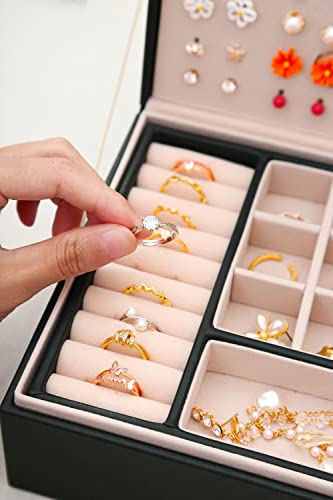 QBestry Stud Earring Organizer for Women Mens Black Jewelry Box for Earrings Necklace Jewelry Organizer,Girls Earring Box for Womens Necklace Holder Rings Organizer Bracelet Earring Storage Case,Black