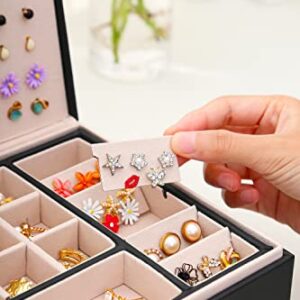 QBestry Stud Earring Organizer for Women Mens Black Jewelry Box for Earrings Necklace Jewelry Organizer,Girls Earring Box for Womens Necklace Holder Rings Organizer Bracelet Earring Storage Case,Black