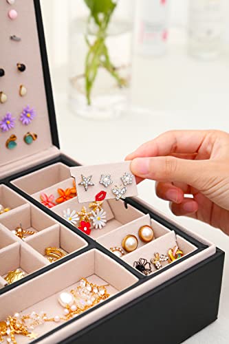 QBestry Stud Earring Organizer for Women Mens Black Jewelry Box for Earrings Necklace Jewelry Organizer,Girls Earring Box for Womens Necklace Holder Rings Organizer Bracelet Earring Storage Case,Black