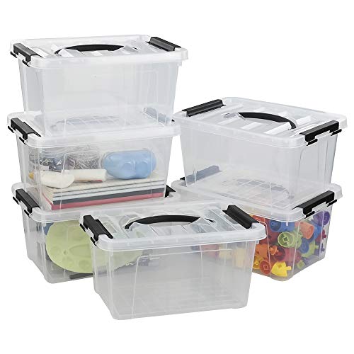 Fiazony Clear Plastic Storage Bins, Multi-Purpose Container with Lid, 5.5 L, Pack of 6