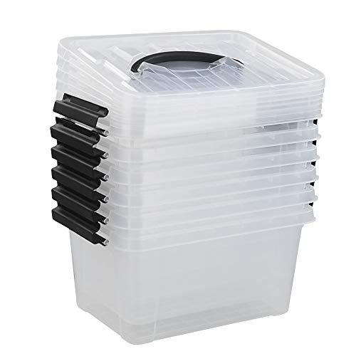 Fiazony Clear Plastic Storage Bins, Multi-Purpose Container with Lid, 5.5 L, Pack of 6