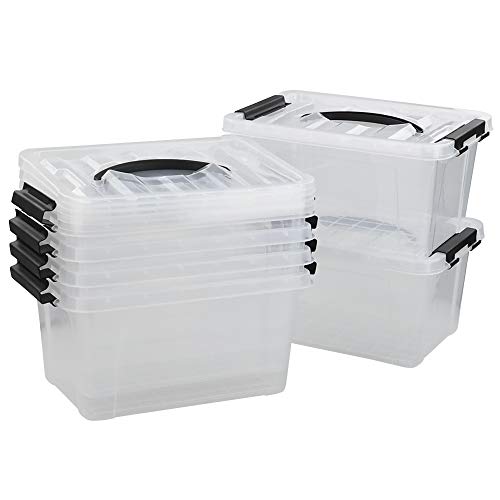 Fiazony Clear Plastic Storage Bins, Multi-Purpose Container with Lid, 5.5 L, Pack of 6