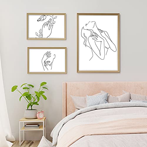 wall art 16 Pieces 8 x 10 Inch Minimalist Line Art Wall Decor Women Body Black and White Abstract Drawings Aesthetic Posters Line Wall Unframed Art for Girls Women Apartment Room