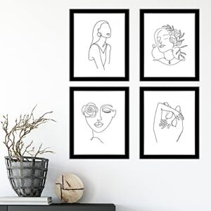 wall art 16 Pieces 8 x 10 Inch Minimalist Line Art Wall Decor Women Body Black and White Abstract Drawings Aesthetic Posters Line Wall Unframed Art for Girls Women Apartment Room