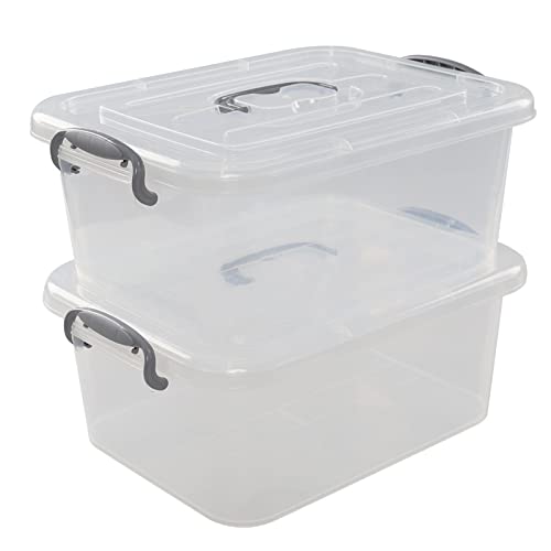 Fiazony 8 L Plastic Clear Storage Box, 2-Pack Storage Latch Box with Lid