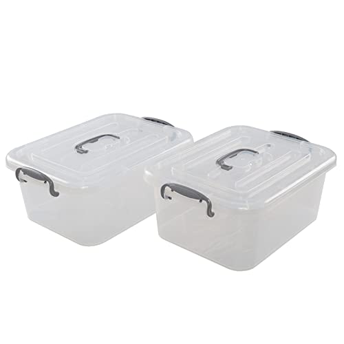 Fiazony 8 L Plastic Clear Storage Box, 2-Pack Storage Latch Box with Lid