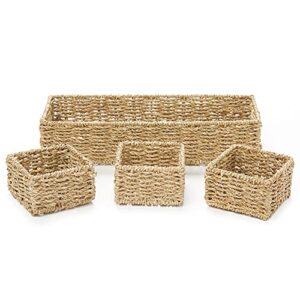 americanflat seagrass storage baskets – set of 4 – handwoven and decorative for organizing at home – 1 large and 3 small wicker nesting baskets (natural color)