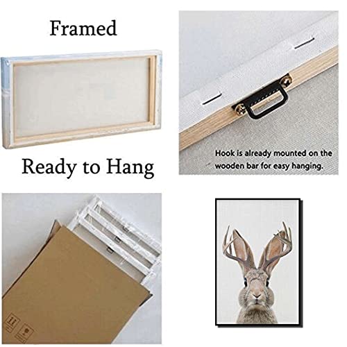 With Frame Jackalope Wall Art Mythical Creature Nursery Rabbit with Antler Print Woodland Animal Decor Modern Canvas Art Easter Decorations Wall Decor 08x12inch Wooden Framed