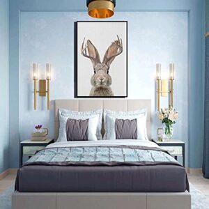 With Frame Jackalope Wall Art Mythical Creature Nursery Rabbit with Antler Print Woodland Animal Decor Modern Canvas Art Easter Decorations Wall Decor 08x12inch Wooden Framed