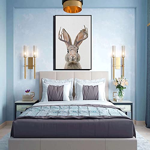 With Frame Jackalope Wall Art Mythical Creature Nursery Rabbit with Antler Print Woodland Animal Decor Modern Canvas Art Easter Decorations Wall Decor 08x12inch Wooden Framed