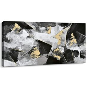 pigort canvas wall art shiny gold and black white abstract canvas print wall decor large abstract painting modern home office wall decoration, 20×40 inch