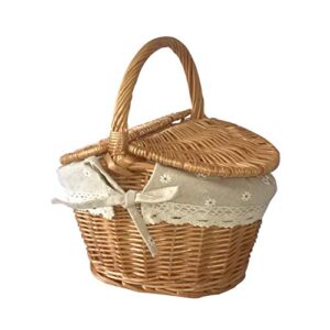 forart wicker picnic baskets hamper with lid and handle, wicker gift baskets empty oval willow woven picnic basket candy basket storage basket wedding basket