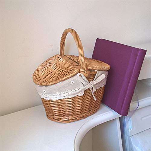 Forart Wicker Picnic Baskets Hamper with Lid and Handle, Wicker Gift Baskets Empty Oval Willow Woven Picnic Basket Candy Basket Storage Basket Wedding Basket