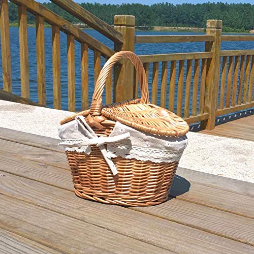 Forart Wicker Picnic Baskets Hamper with Lid and Handle, Wicker Gift Baskets Empty Oval Willow Woven Picnic Basket Candy Basket Storage Basket Wedding Basket