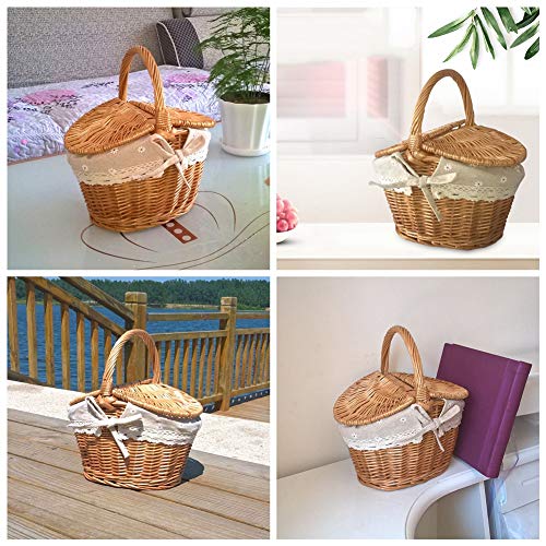 Forart Wicker Picnic Baskets Hamper with Lid and Handle, Wicker Gift Baskets Empty Oval Willow Woven Picnic Basket Candy Basket Storage Basket Wedding Basket